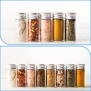 50PCS 10ml Glass Vials with Aluminum Screw Caps and Plastic Stoppers, Clear Glass Sample Vials, Mini Glass Bottles for Home Party Decorations and DIY Craft