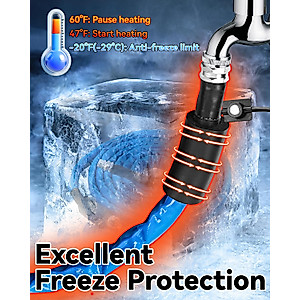 YIZBAP 15FT RV Heated Drinking Water Hose for 5/8" Inner Diameter, Freeze Protection Down to -20°F/-28°C with Energy Saving Thermostat, Includes 3/4" Adapter