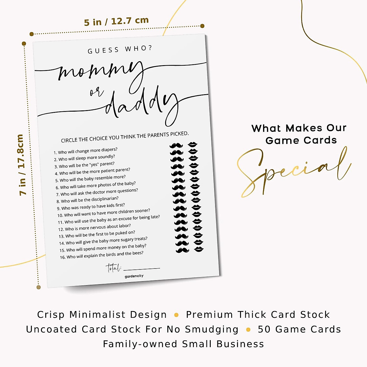 GardenCity 50 Guess Who Mommy or Daddy Game Cards, Fun Baby Shower Games for Boy or Girl, Gender Neutral - Minimalist