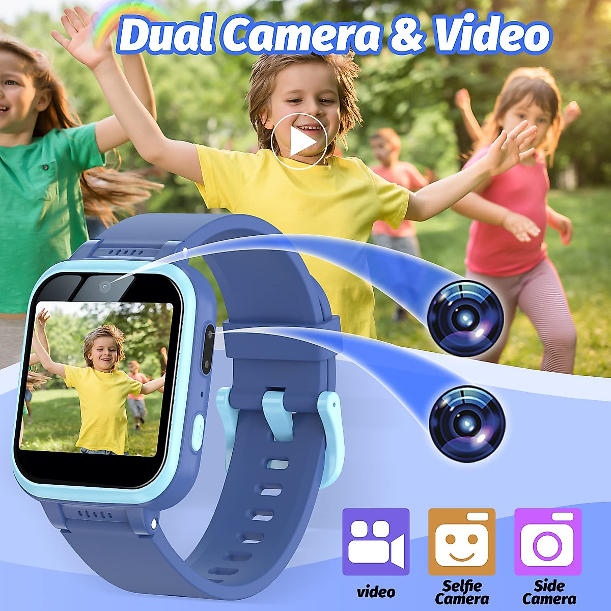 meoonley Kids Smart Watch with Puzzle Games HD Touch Screen Camera Video Music Player Pedometer Alarm Clock Flashlight Fashion Kids Smartwatch Gift for 6-13 Year Old Boys Girls Toys