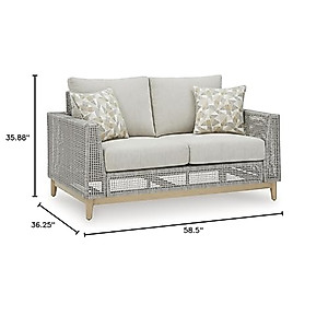 Signature Deisgn by Ashley Seton Creek Outdoor Loveseat with Cushion, 59" W x 37" D x 36" H, Light Brown & Light Gray