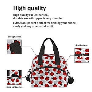 Ladybug Insulated Lunch Bag Animal Ladybird Leakproof Waterproof Reusable Meal Lunch Tote Holder Cooler Thermal Handbag with Adjustable Shoulder Strap for Women Men Adults Picnic Travel Hiking Work