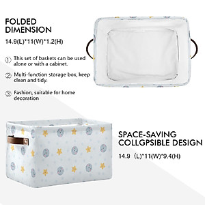 KEEPREAL Cute Moon Stars Storage Basket Bin, Large Cube Storage Box Canvas Collapsible Storage Organizer for Home Office Closet - 15 L x 11 W x 9.5 H