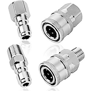 2 Sets NPT 1/4 Inch Pressure Washer Coupler Quick Connect Plug Stainless Steel Male and Female Quick Connect Fittings Pressure Washer Adapter Set (Internal Thread, External Thread) (1/4 inch)