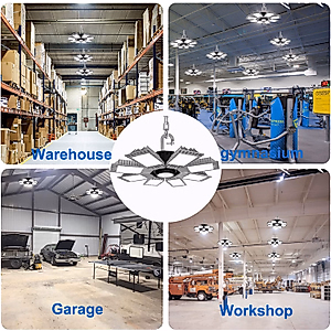 LED High Bay Lights, US Plug Garage light fixtures 300W 36000LM 6500K equivalent to 800W HPS with a free American hook 5 foot power cord for Barn,Workshop,Basement, Garage lighting(Silver, 2Pack)