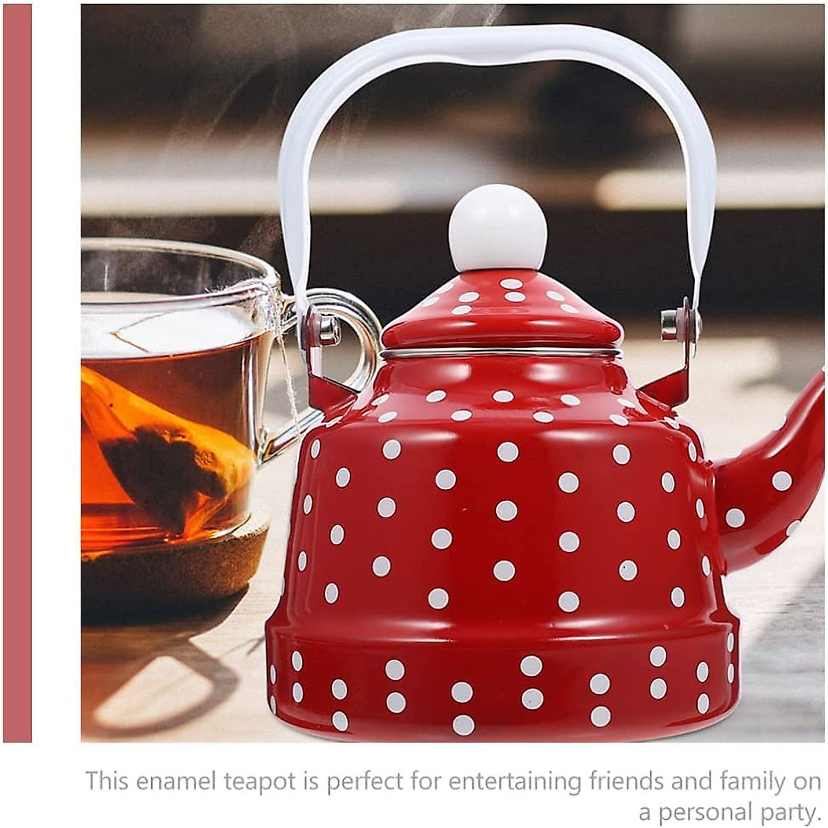 Tea Kettle Ceramic Enameled Teapot Red Dot Tea Kettle Stainless Steel Water Boiling Pot For Kitchen Stovetop 1.7L
