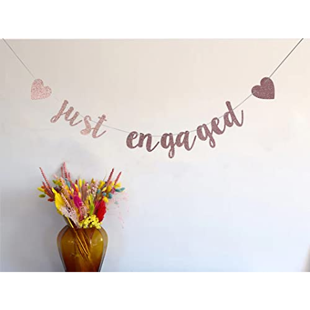 Just Engaged Rose Gold Glitter Banner, Bridal Shower, Engagement, Bachelorette,Wedding Announcement Party Photo Props