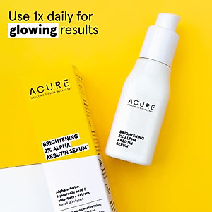 Acure Brightening 2% Alpha Arbutin Serum | 100% Vegan | For All Skin Types | With Alpha Arbutin, Hyaluronic Acid & Elderberry Extract | Brightens & Improves Skin Tone | 1 Fl Oz
