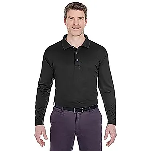 UltraClub Adult Cool & Dry Sport Long-Sleeve Polo 3XL BLACK