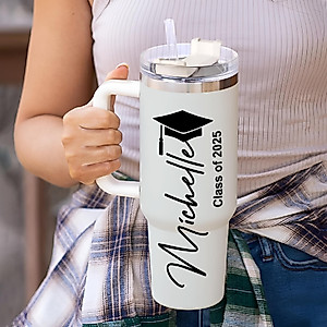 Hyturtle Personalized Graduation Tumbler Class Of 2025 - Graduation Gifts For Her - Grad Inspirational Gifts For College High School Masters Degree - Stainless Steel Travel Coffee Cup 40oz With Lid