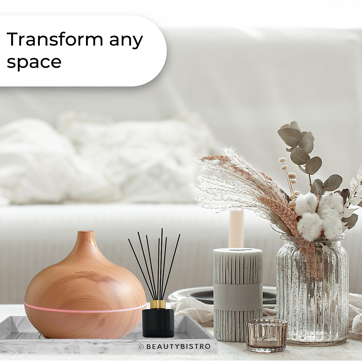 BeautyBistro Bathroom Counter Tray - 11.8" Marble Flexible Silicone Vanity Organizer for Countertop, Kitchen and Toilet Soap Drip Trays for Keys, Bedroom Dresser Catchall Holder, Perfume Decor