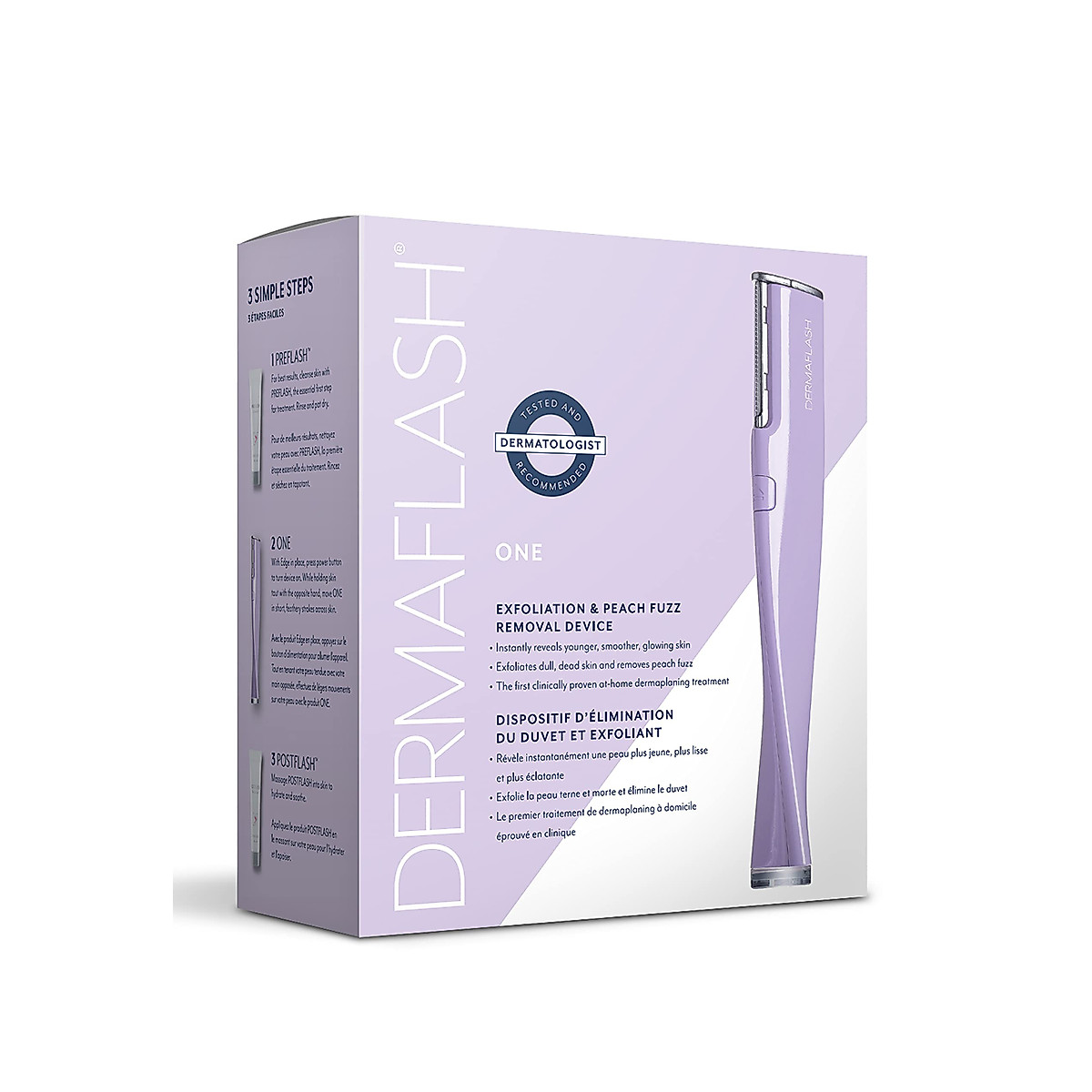 DERMAFLASH ONE Device, Exfoliating and Peach Fuzz Hair Removal, Sonic Dermaplaning Tool