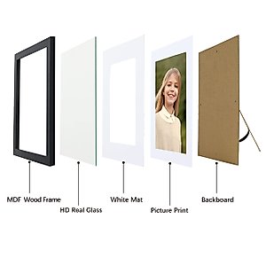 Picrit 5x7 Picture Frame Set of 4, Made of High Definition Real Glass, Display 4x6 with Mat or 5x7 Without Mat, Photo Frames for Wall Mounting or Table Top Display