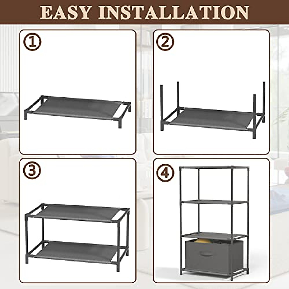 Iwaiting Outdoor 4 Tier Closet Organizers and Storage, Clothes Storage Organizer with 1 Drawer, Practical Storage Shelves for Storing Clothes, Bag and Other Items (Grey)