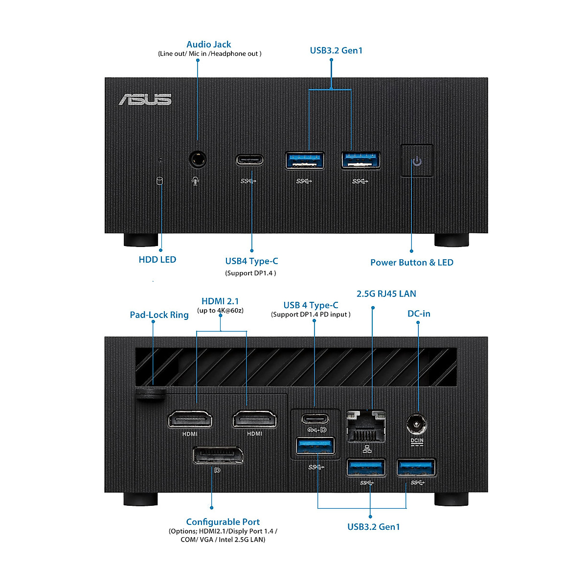 Asus PN53-BB5000X1TD-NL R5-6600H/BT5.2/Radeon/BB/VESA Desktop, Black