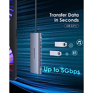 LENTION USB C Hub with 4K HDMI Output(4K@60Hz), 4 USB 3.0, Type C Charging Dongle Compatible 2023-2016 MacBook Pro, New Mac Air, Steamdeck, Type C Devices, Stable Driver Adapter (CB-C35sH, Space Gray)