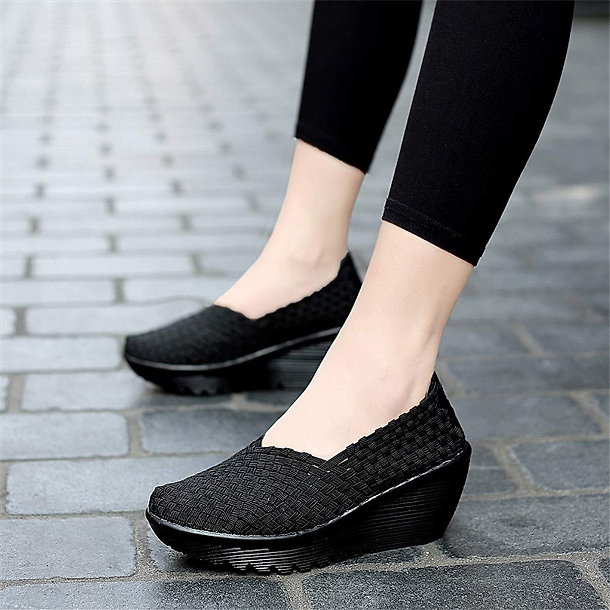 EnllerviiD Women Wedge Mary Jane Sandals Closed Toe Weave Platform Heel Sandals Shoes Black 39