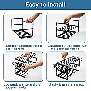 Bodato Power Tool Organizer, 3 Layers Wall Metal Floating Tool Shelf Garage Storage Drill Holder and Tool Holder, Heavy-Duty Utility Rack for Cordless Drill & Screwdriver Gift for Father, Husband