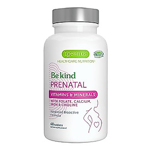 High Absorption Methylated Prenatal Multivitamin, Folate for MTHFR, Clean Label, Gentle Iron, Choline, Natural Calcium & Magnesium, Vegan Vitamins for Pregnancy, 60 Tablets, by Igennus