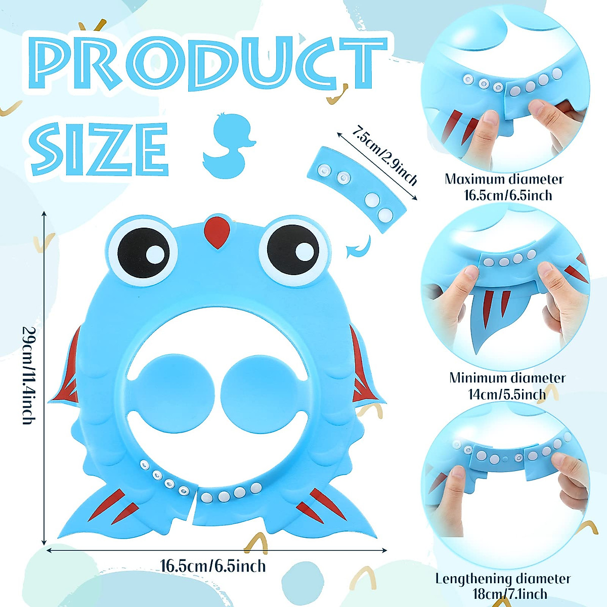 3 Pieces Cartoon Baby Shower Cap Adjustable Cute Goldfish Bathing Hat Infants Soft Protection Hat Safety Visor Cap Waterproof Shampoo Cap for Children Toddler Girls Boys Preserve Ears Eyes