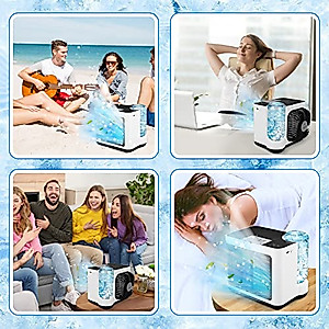 Portable Air Cooler Fan, Rechargeable Personal Mini Air Conditioner with 3 Wind Speeds,Evaporative Portable Desk Cooler Fan for Bedroom, Office, Dorm, Car, Camping Tent