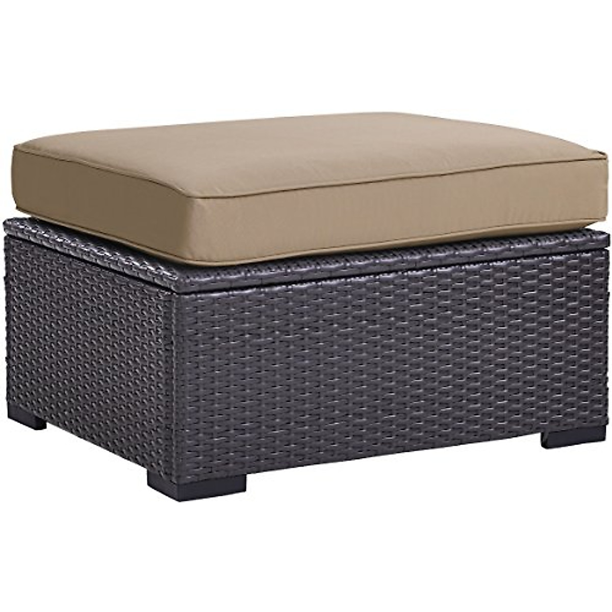 Crosley Furniture Biscayne Wicker Outdoor Ottoman Foot Rest for Patio, Deck, Porch, Brown with Mocha Cushions