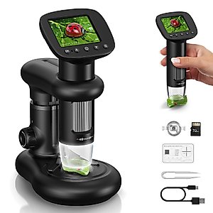 Sagefidere Handheld Digital Microscope with 2" LCD Screen,1000X Pocket Microscope for Kids with 8 LED Lights,Portable Microscope for Adults with Stand 32GB Memory Card