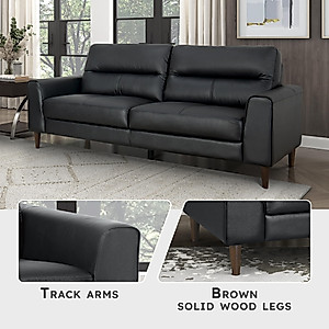 Lexicon Leather Couch Sofa, Modern Couch Sofa, Top Grain Leather Sofa, Oversized Sofa for Living Room, Bedroom, Office, Apartment, Waiting Room, 3-Seater Couches, Black