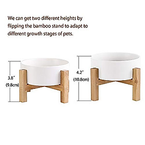 White Ceramic Elevated Raised Cat Bowls,Cat Food Dish with Stand, Raised Cat Food or Water Bowls Anti Vomiting,Pet Bowl with Anti Slip Rubber pad,Stress Free for Cats and Small Dogs（400ML/13.5OZ