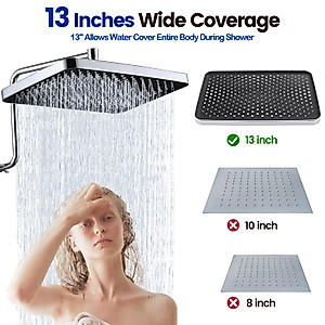 13" Dual Rainfall Shower Head with Handheld Spray Combo, 3 Settings Shower Diverter, Massage Handheld Shower Wand, Adjustable Extension Arm, 71 Inches Extra Long Hose - Polished Chrome