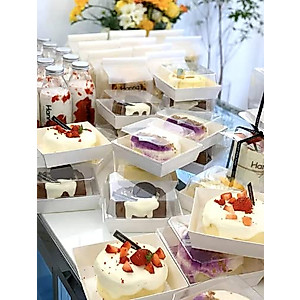 Ocmoiy 50Pk Paper Charcuterie Boxes with Clear Secure Lids, 4" Square Disposable To-Go Dessert Containers White Bakery Boxes for Strawberries, Cookies, Cake Slice, Brownies and Cinnamon Rolls