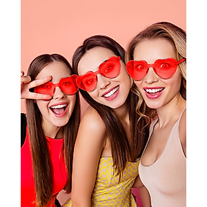 TOODOO 14 Pairs Heart Shaped Sunglasses for Women Girls Heart Sunglasses Rimless Transparent Glasses Bulk for Party Favors(Red)