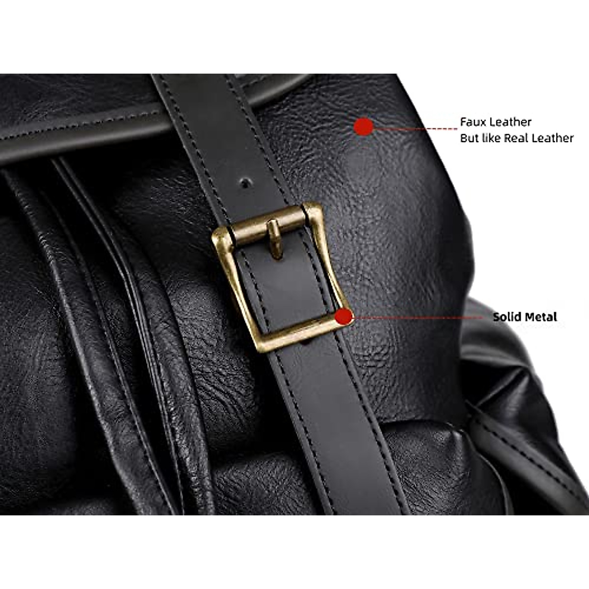 Leather 15.6 inch Laptop Backpack Hiking Camping Backpack Satchel Bookbag Travel Business Casual Backpack CN-01 (Black)