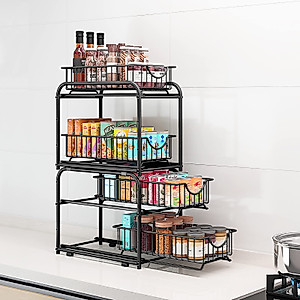 AIYAKA under sink storage 2 Tier Stackable Sliding Basket Organizer Drawer For Kitchen And Bathroom/Cabinet Drawers,2-piece,black