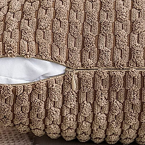 EMEMA Throw Pillow Covers Soft Corduroy Decorative Boho Striped Pillowcases Rectangle Cushion Case Farmhouse Home Decor for Couch Sofa Living Room Bed Pack of 2, 12x20 Inch Brown