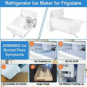 Upgraded 241860803 Refrigerator Ice Bucket Compatible with Frigidaire Ice Maker Replacement Ice Bin Container Auger Assembly AP4300918 LFSS2612TF0 FFSS2615TS0 FFHS2611PFEA LFSS2612TE0 Ice Maker Parts