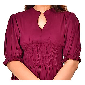 Vasu Agencies Womens Rayon Wine Red 3/4 Sleeves Floral Printed Straight Anarkalis Kurti (2X-Large)