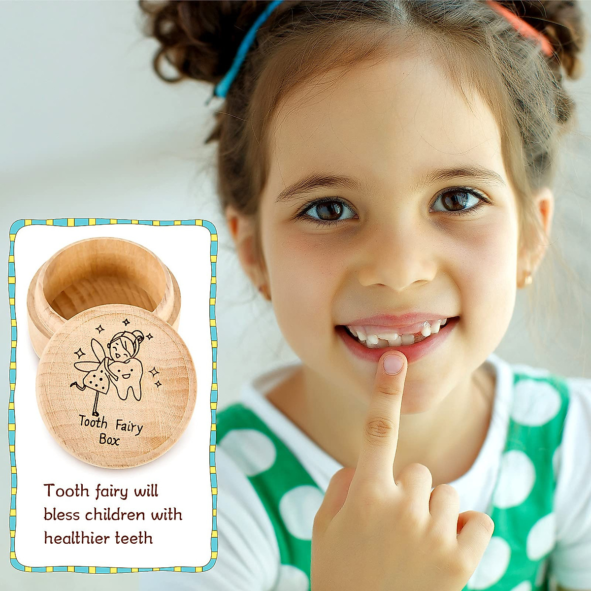 Tooth Fairy Box for Boys and Girls Wooden Baby Teeth Fairy Holder for Kids Tooth Storage and Saver Box Toothfairy Keepsake Organizer with Bottle and Tweezers for Lost Teeth Baby Shower Birthday Gift