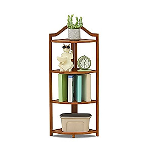 MoNiBloom Bamboo 4 Tier Corner Shelf Rack Storage Multifunctional Kitchen Plant Stand for Kitchen Living Room Bedroom Balcony Patio Garden, Brown