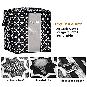 PFFVRP Storage Bags 100L 6-Pack, Blanket Clothes Organization with Reinforced Handle and Clear Window, Foldable with Sturdy Zipper, Large Capacity Comforter Storage Bag(Black)