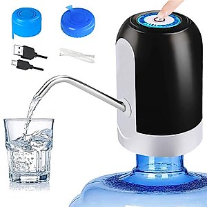 CHIVENIDO 5 Gallon Water Dispenser - Water Bottle Pump with Reusable Caps for Screw Top or Crown Tops, USB Charging Water Jug Dispenser for Universal 2-5 Gallon Bottle