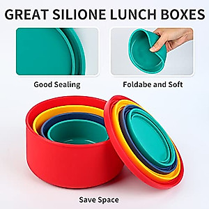 Elkniwts Silicone Food Storage Container Lunch Box,4 Pcs Nestable Silicone Food Holders, Reusable Food Storage Box, Mixed Colors,for Microwave and Dishwasher