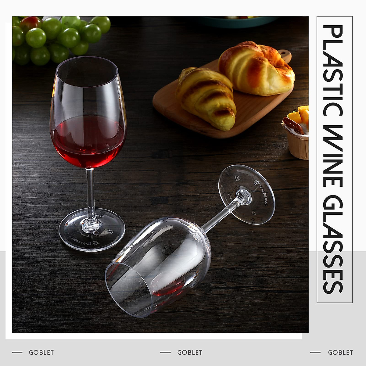 Purpeak Set of 12 Plastic Wine Glasses with Stem Unbreakable Wine Glasses Reusable Clear Goblet Wine Glasses for Drinking, Pool, Travel, Camping or Picnic Supplies (Goblet)