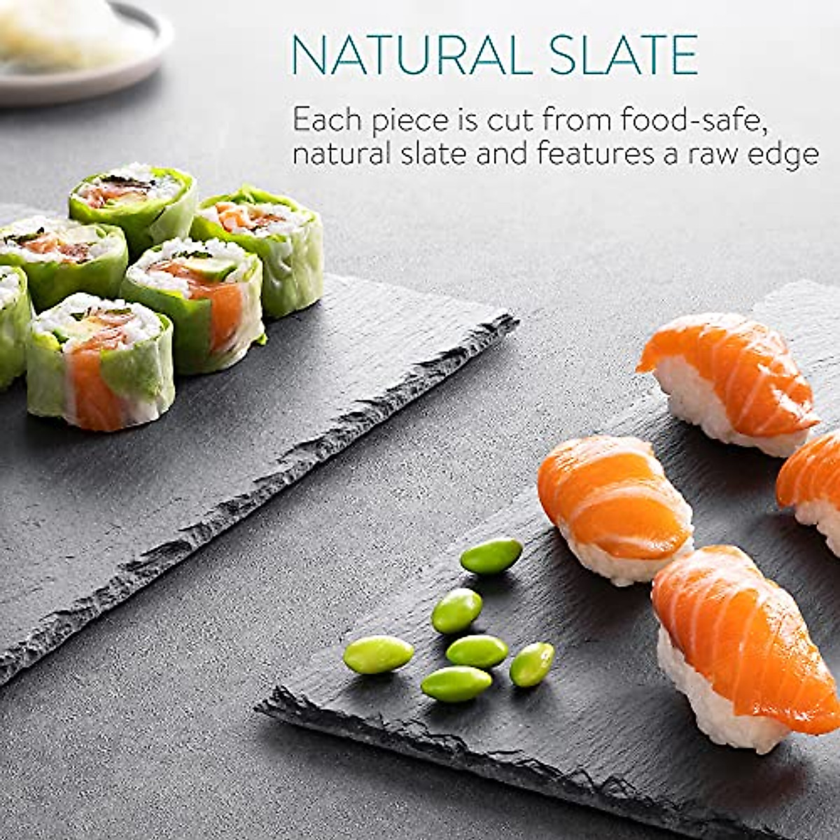 Navaris Natural Slate Serving Plates - Set of 6 Place Mat Serving Trays - Medium Rectangular Stone Table Mat Serving Platter Tiles - 11.8" x 7.8"