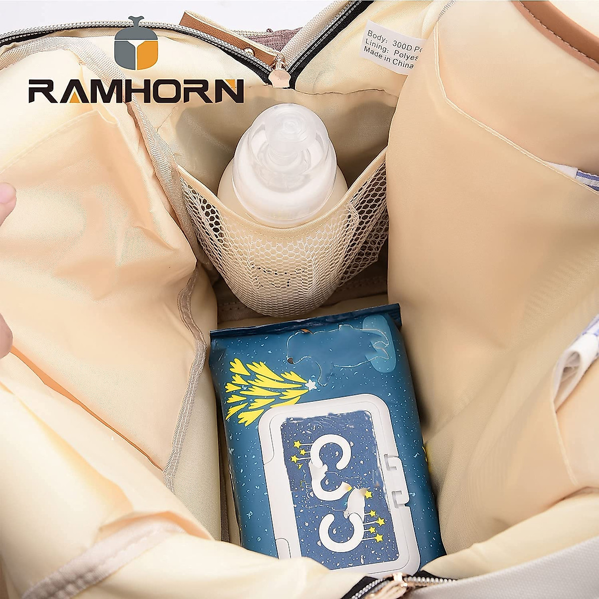 Ramhorn Diaper Bag Multifunction Travel Backpacks for Mom with Insulated Pockets and Laptop Compartment, brown