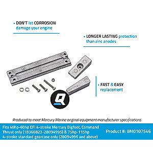 Quicksilver 8M0107546 Aluminum Anode Kit for Select Mercury 40-115 Hp Outboards