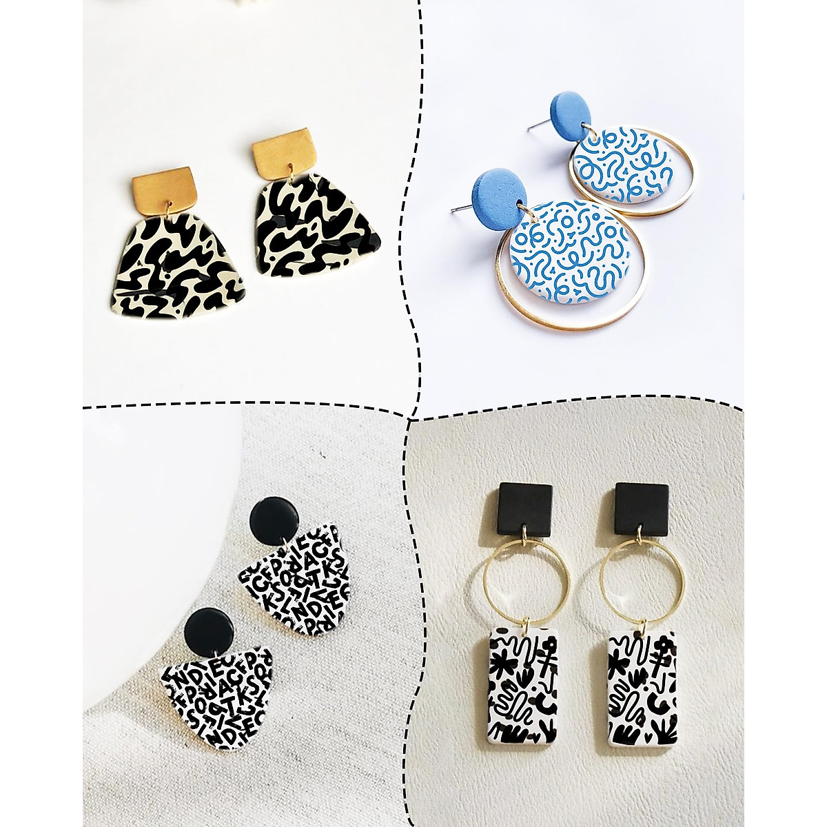 Puocaon Graffiti Silk Screen Stencils - 6 Pcs Reusable Polymer Clay Silk Screen Stencils, Cute Screen Stencils for Polymer Clay Earrings Making, Silk Screen for Transfer Patterns on Polymer Clay