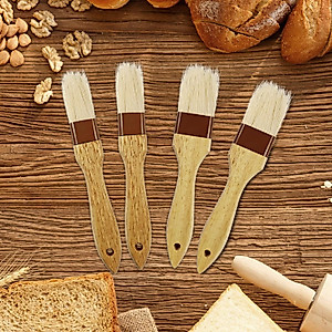 4 Pieces Pastry Brushes, Kitchen Basting Oil Brush with Natural Boar Bristle and Beech Wooden Handles Barbecue Oil Brush for Grill BBQ Sauce Baster Baking Cooking Marinade Brushes(1Inch & 1.5Inch)