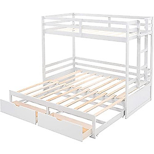 ATH-S Extendable Bunk Bed with Trundle, Wooden Twin Over Twin/Full/King Bunk Bed, Convert Bunk Bed with Storage Drawers (Color : White)