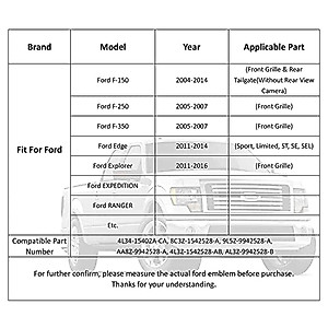9 Inch Front Grille Tailgate Emblem for Ford, Oval 9"X3.5", Decal Badge Nameplate for Ford 04-14 F150 F250 F350, 11-14 Edge, 11-16 Explorer, 06-11 Ranger